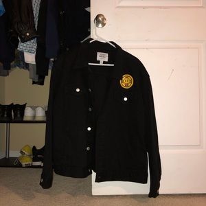 Wesc | Jackets & Coats | Black Denim Jacket With A Sewed On Smiley Face ...